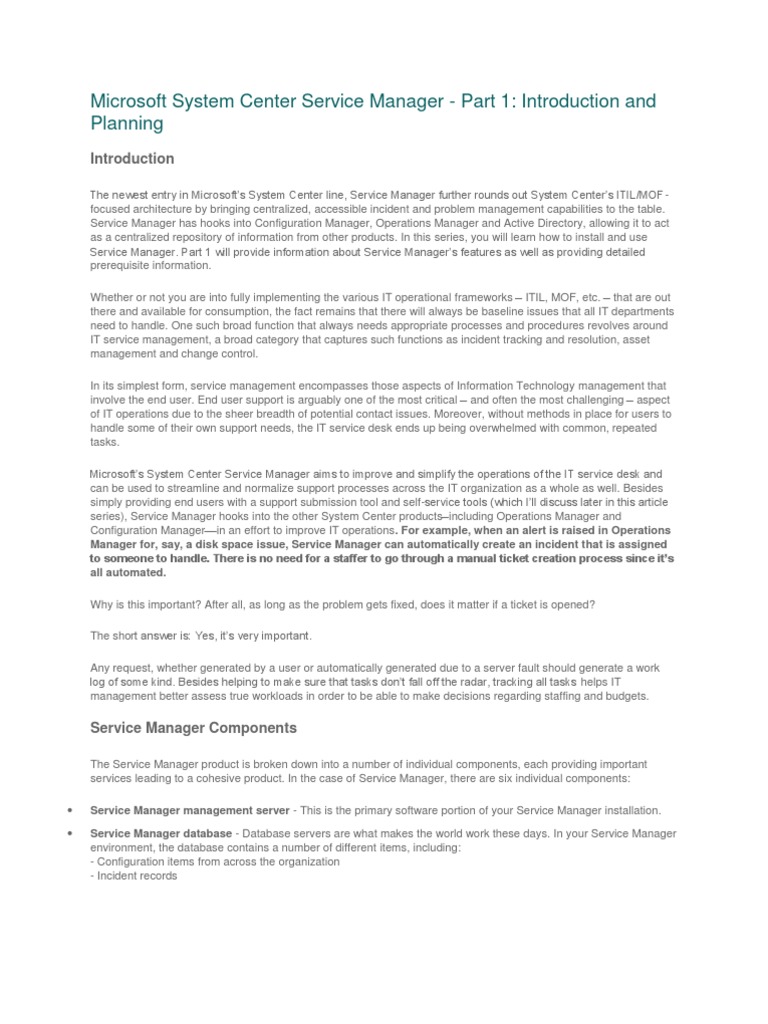 Microsoft Service Manager Intro Guide | PDF | Active Directory | Itil