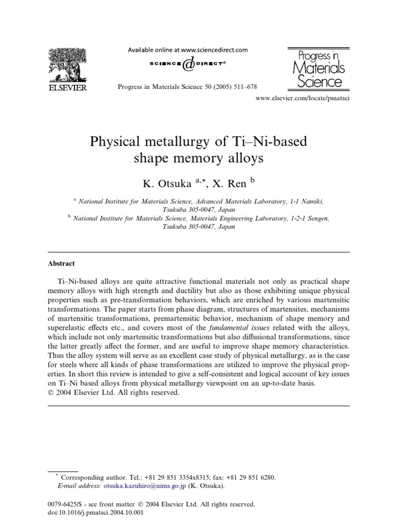 Physical Metallurgy of Ti-Ni-based Shape Memory Alloys PDF | PDF | Shape Memory Alloy | Crystal ...