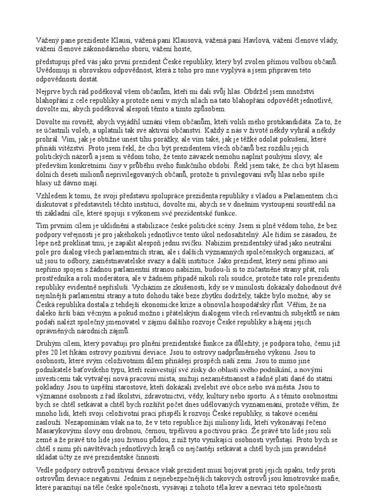 Projev Miloše Zemana | PDF