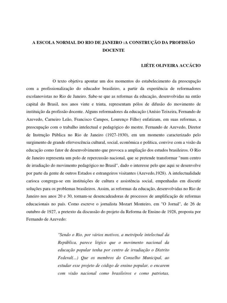 A Escola Normal No Rio de Janeiro | PDF