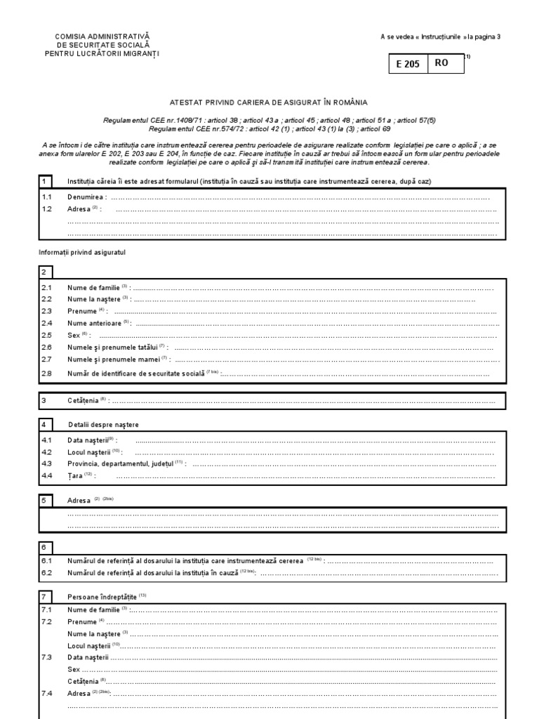 E 205 RO = Atestat Privind Cariera de Asigurat in Romania