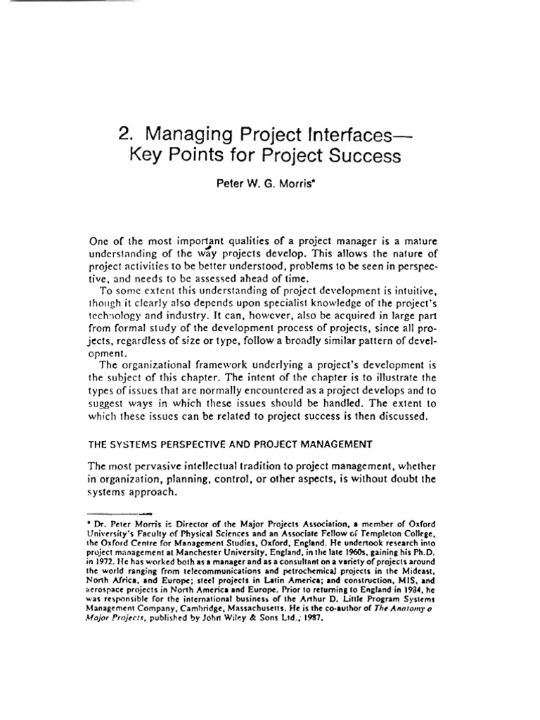 Managing Project Interfaces Key Points For Project Success Pdf System Project Management