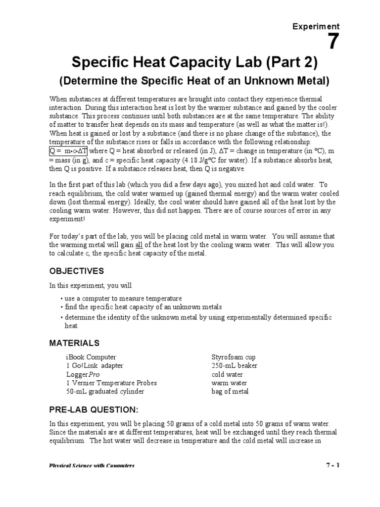 Specific Heat Lab | PDF | Heat | Temperature
