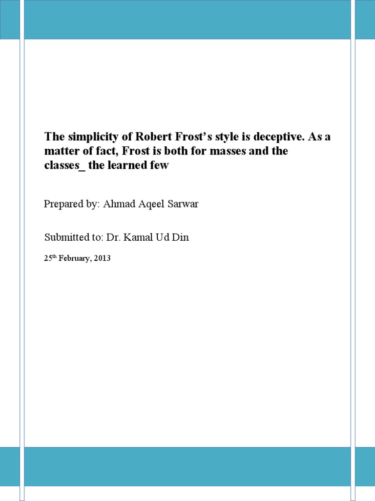 Deceptive Simplicity of Frost | PDF | Irony | Poetry