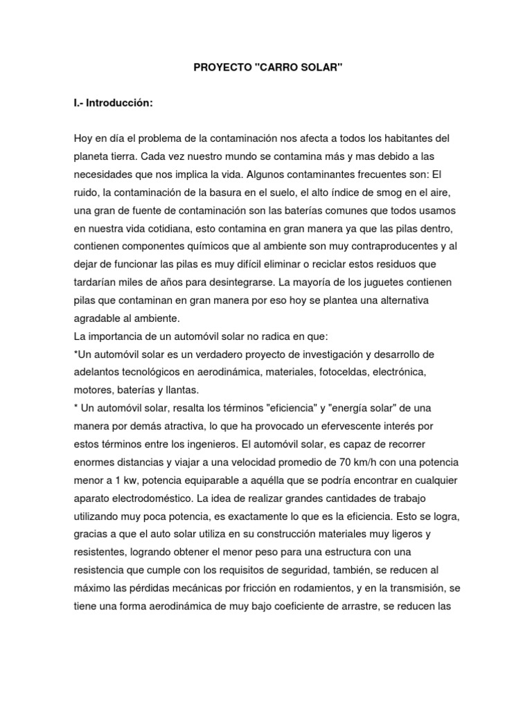 Proyecto Carro Solar | Descargar gratis PDF | Célula solar | Energía solar