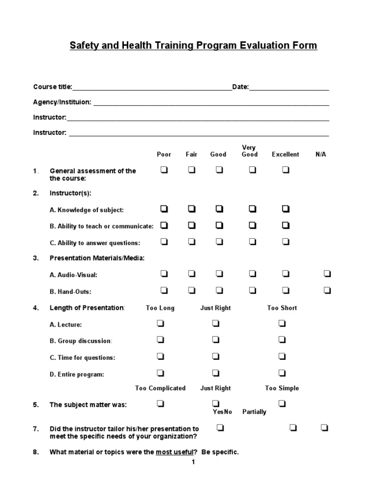Safety Training Evaluation Form | PDF