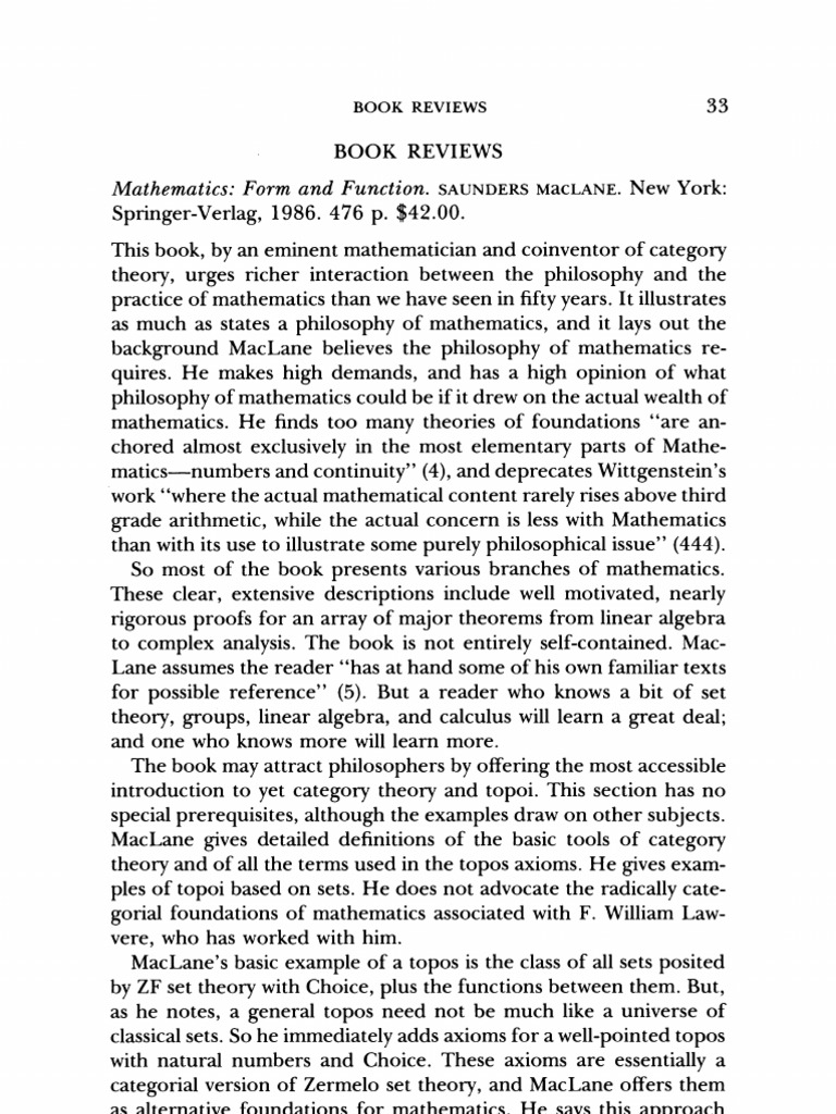 McLarty (Review), Mathematics Form and Function | PDF | Category Theory ...