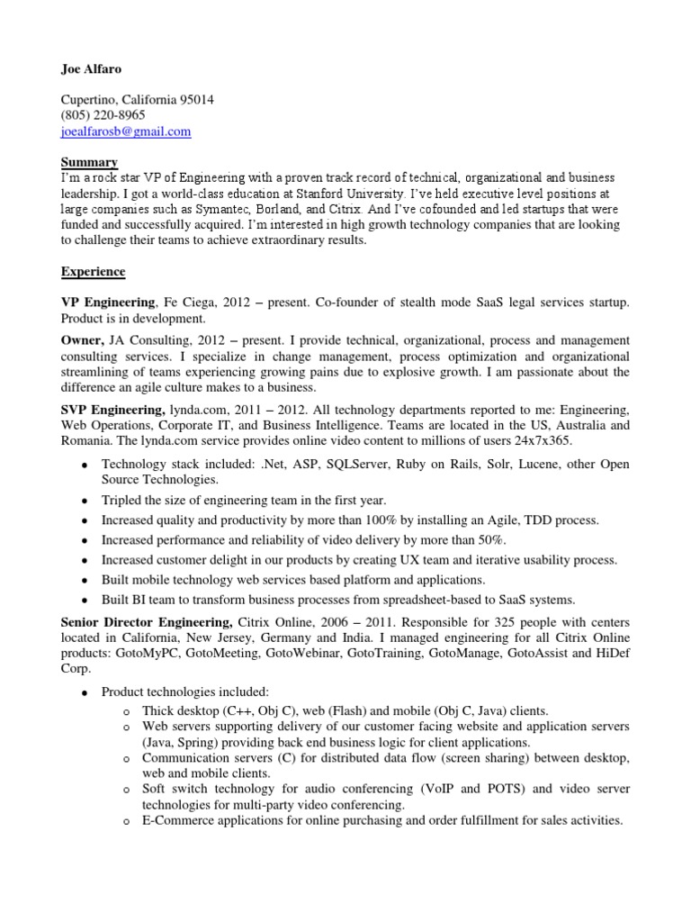 Vice President Engineering SaaS Cloud in San Francisco Bay CA Resume ...