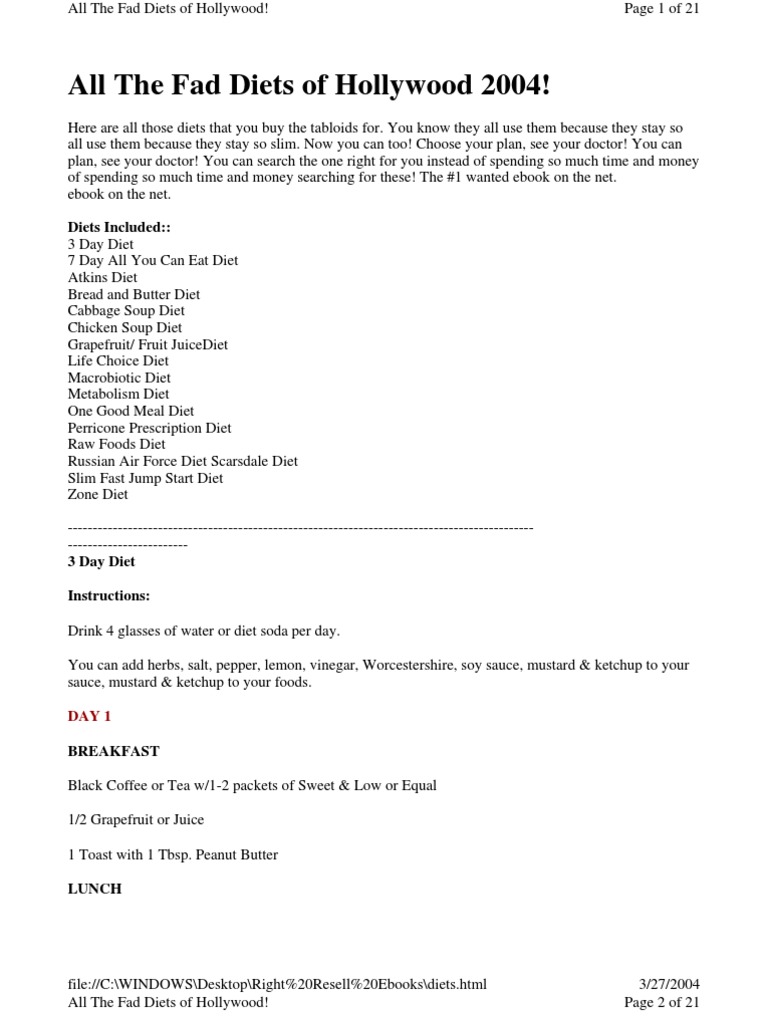 17 Hollywood Diets | PDF | Salad | Lunch