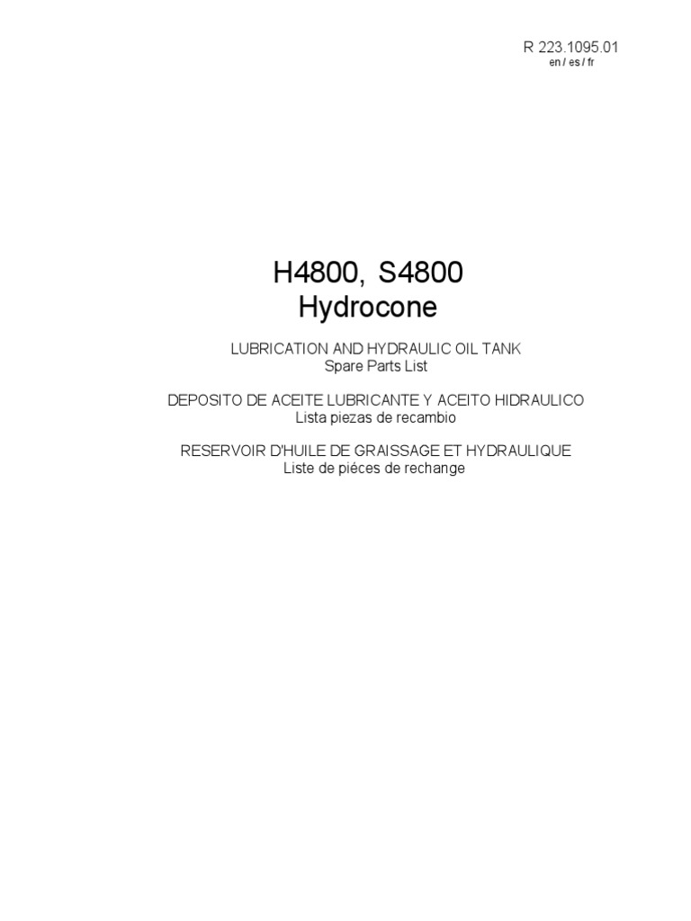 H4800 Lubrication & Hydraulic Oil Tank Spare Part List | PDF ...