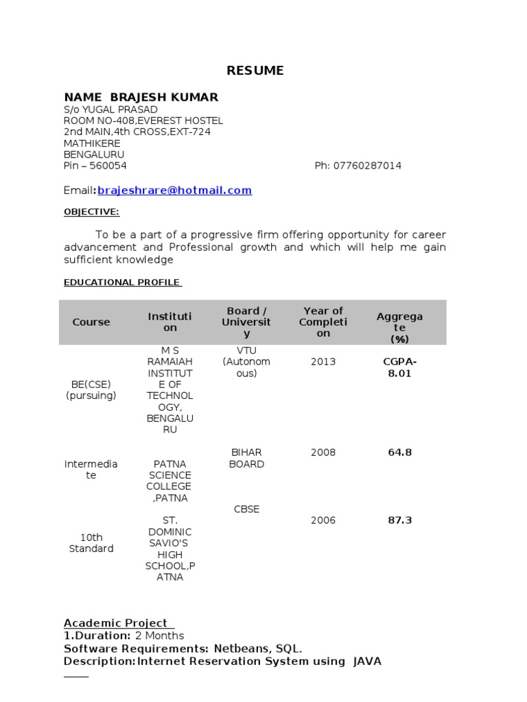 Brajesh Kumar's Resume - CSE Student | PDF