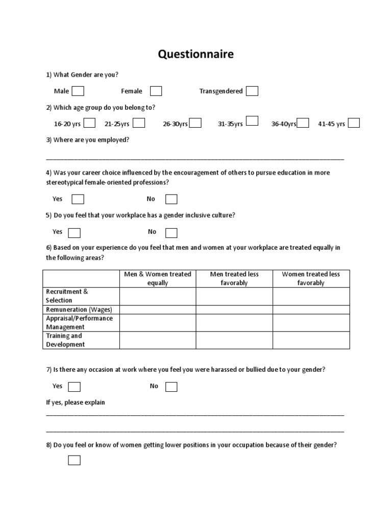 Gender Discrimination Survey Questionnaire | PDF | Sexism | Discrimination