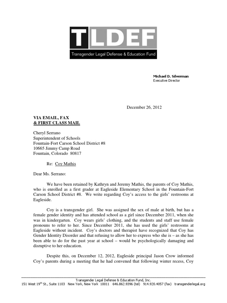 Coy Mathis Transgender Legal Defense and Education Fund Letter | PDF ...
