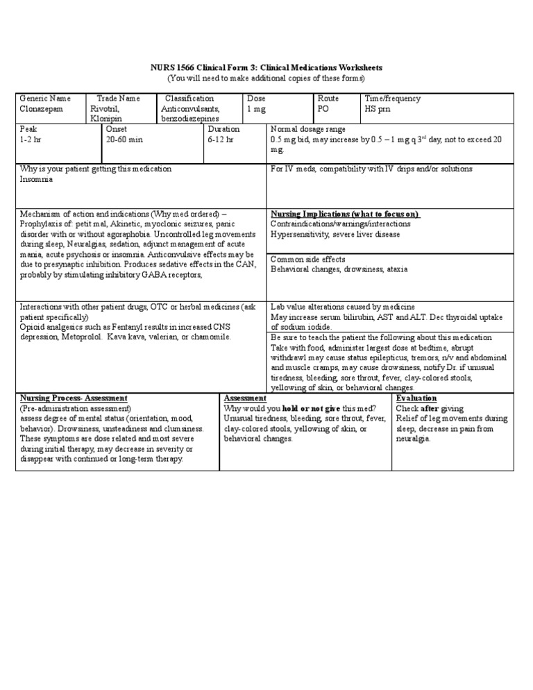 Clonazepam Drug Card | PDF | Drugs | Medical Specialties