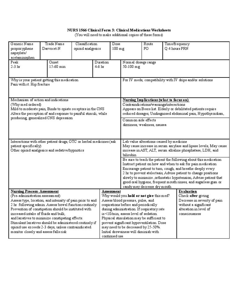 Darvocet N Drug Card | PDF | Opioid | Analgesic