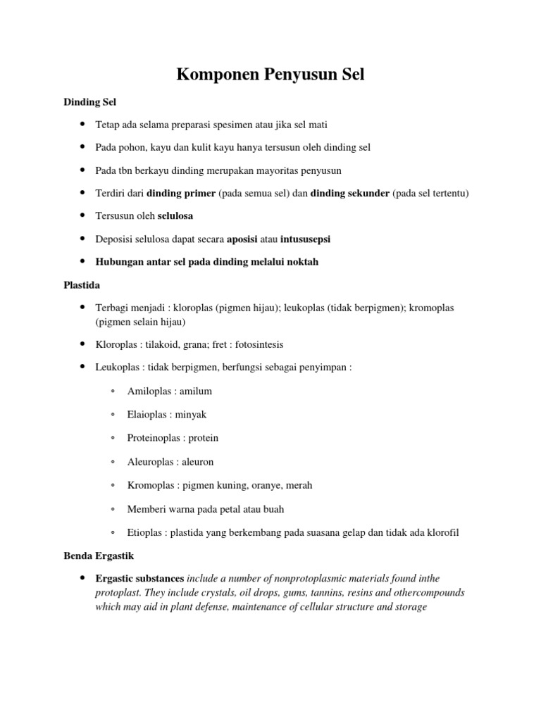 Komponen Penyusun Sel | PDF