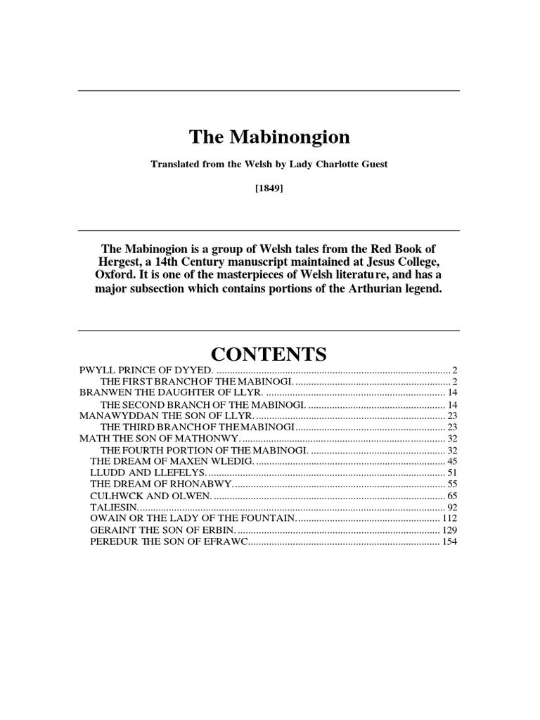 The Mabinongion: Translated From The Welsh by Lady Charlotte Guest ...