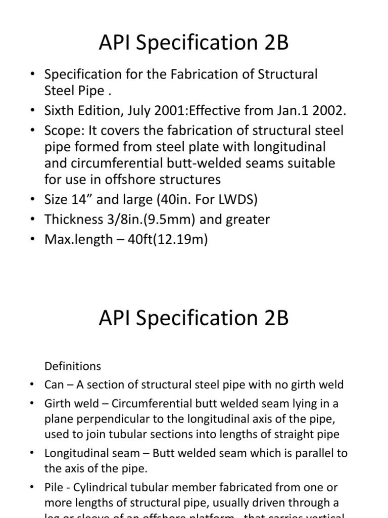 API Specification 2B | PDF | Pipe (Fluid Conveyance) | Structural Steel