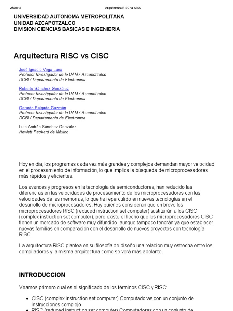 Arquitectura RISC Vs CISC | PDF | Unidad Central de procesamiento ...