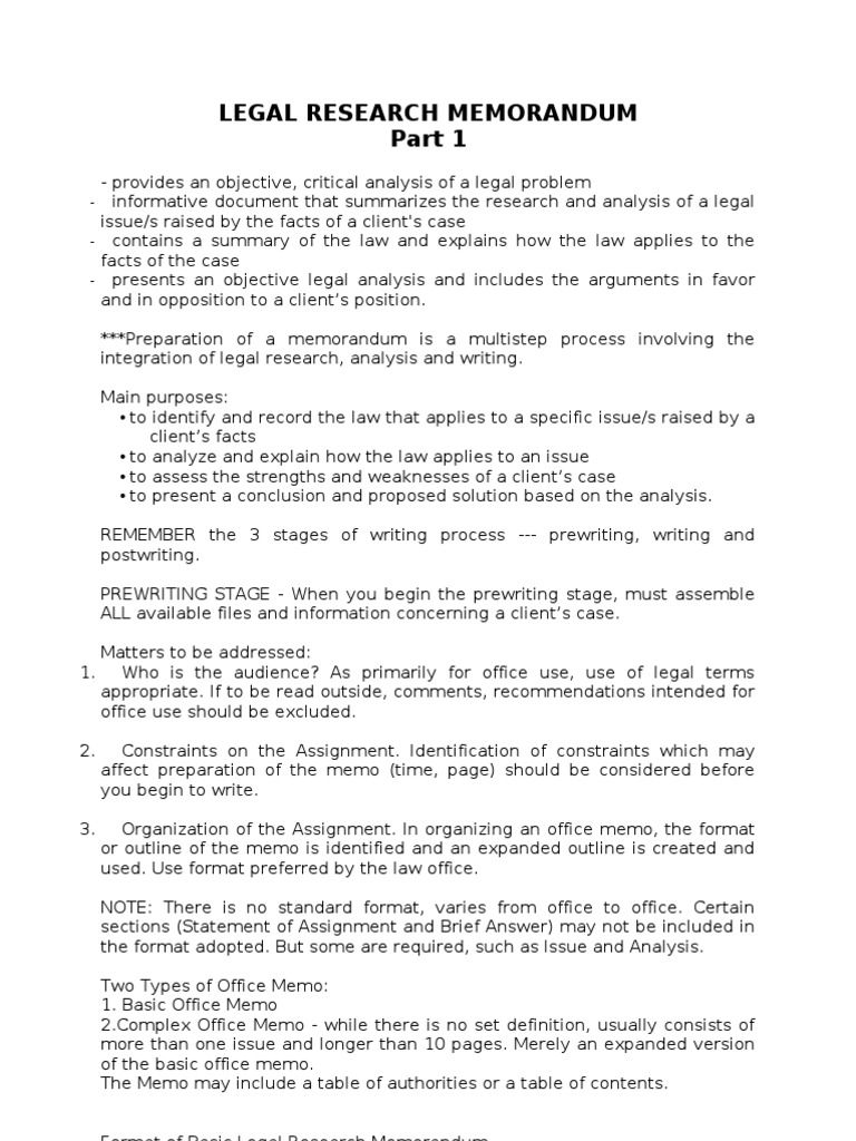 Legal Research Memorandum | Memorandum | Rule Of Law