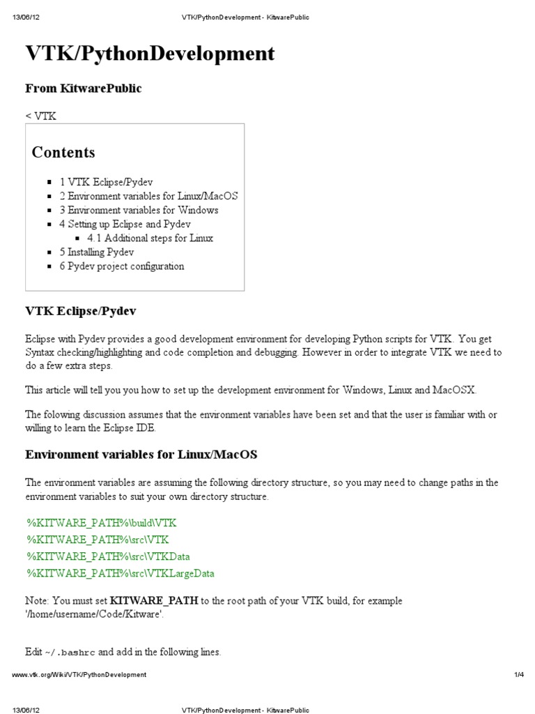 VTK - PythonDevelopment - KitwarePublic | PDF | Eclipse (Software ...