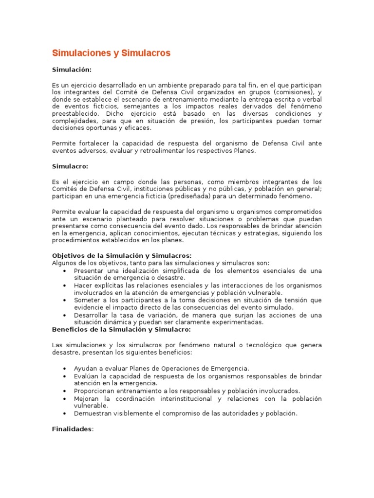 Simulaciones y Simulacros | PDF | Defensa Civil | Toma de decisiones