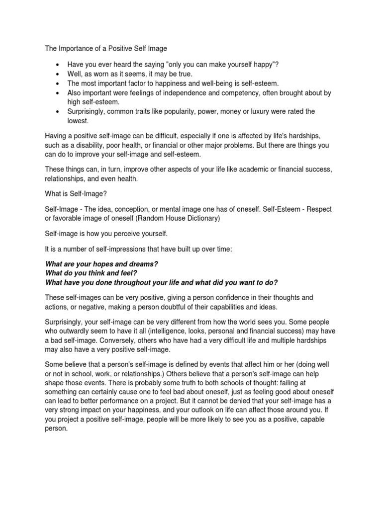 The Importance of a Positive Self Image | Self Esteem | Action (Philosophy)