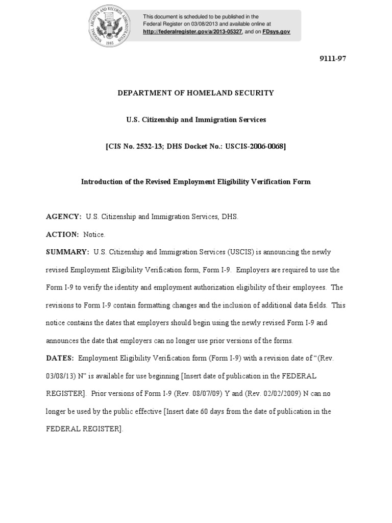New I-9 Forms Required | Official Documents | Justice