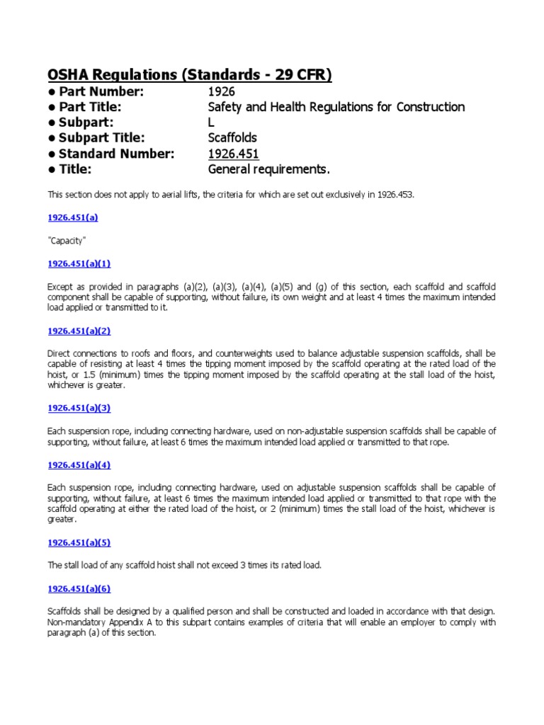 OSHA Regulations 1926 Subpart L Scaffolds.docx | Scaffolding | Stairs