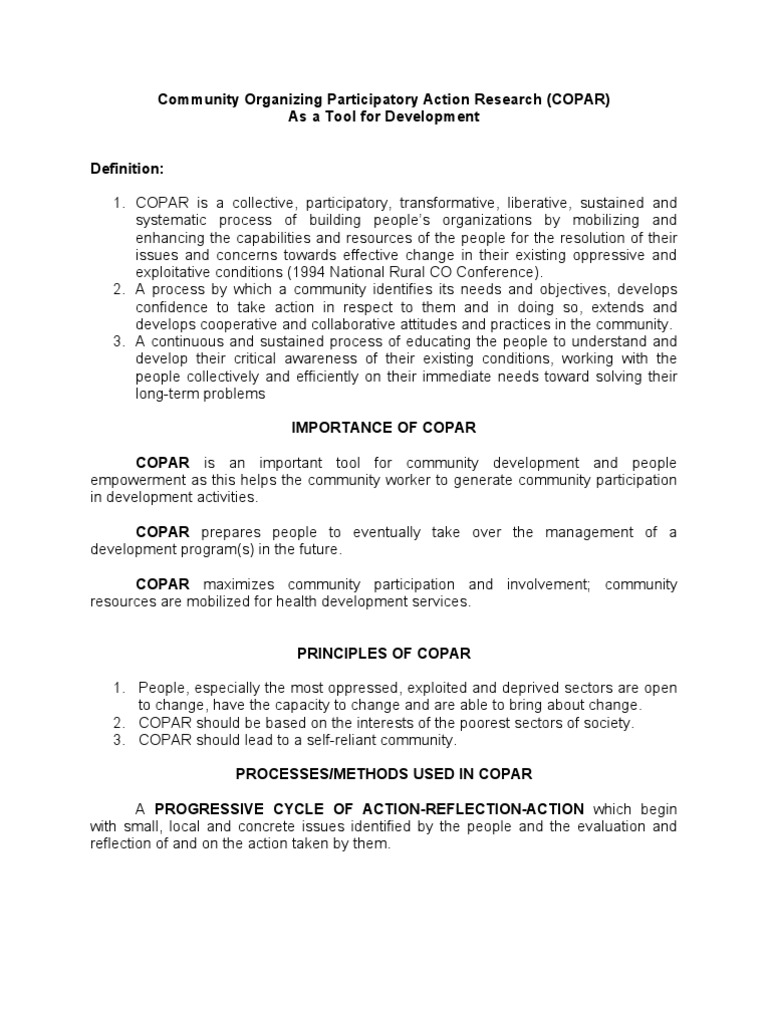 COPAR | PDF | Community | Participatory Action Research