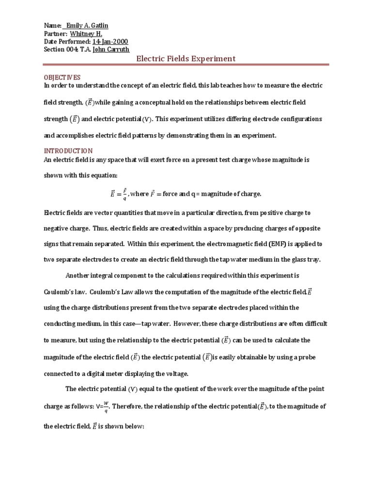 Electric Fields Experiment | PDF | Electric Field | Voltage