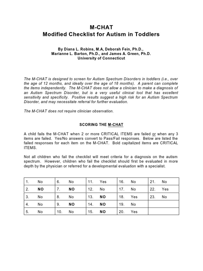 MCHAT | PDF | Autism Spectrum | Spectrum Disorder
