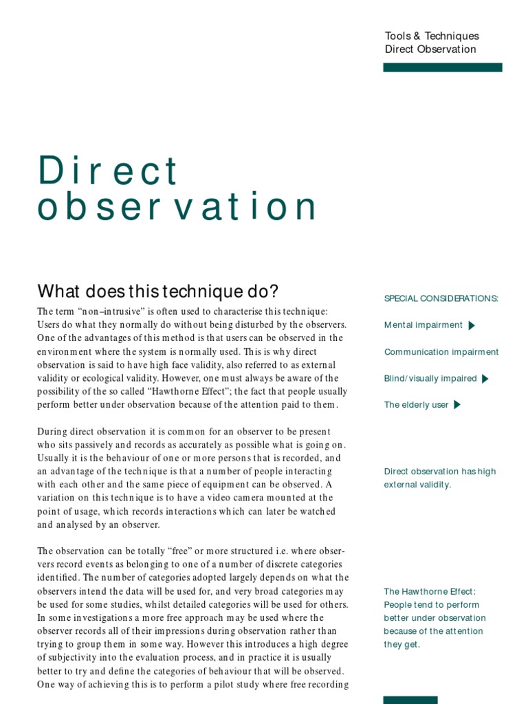 Direct Observation | Visual Impairment | Observation | Free 30-day ...