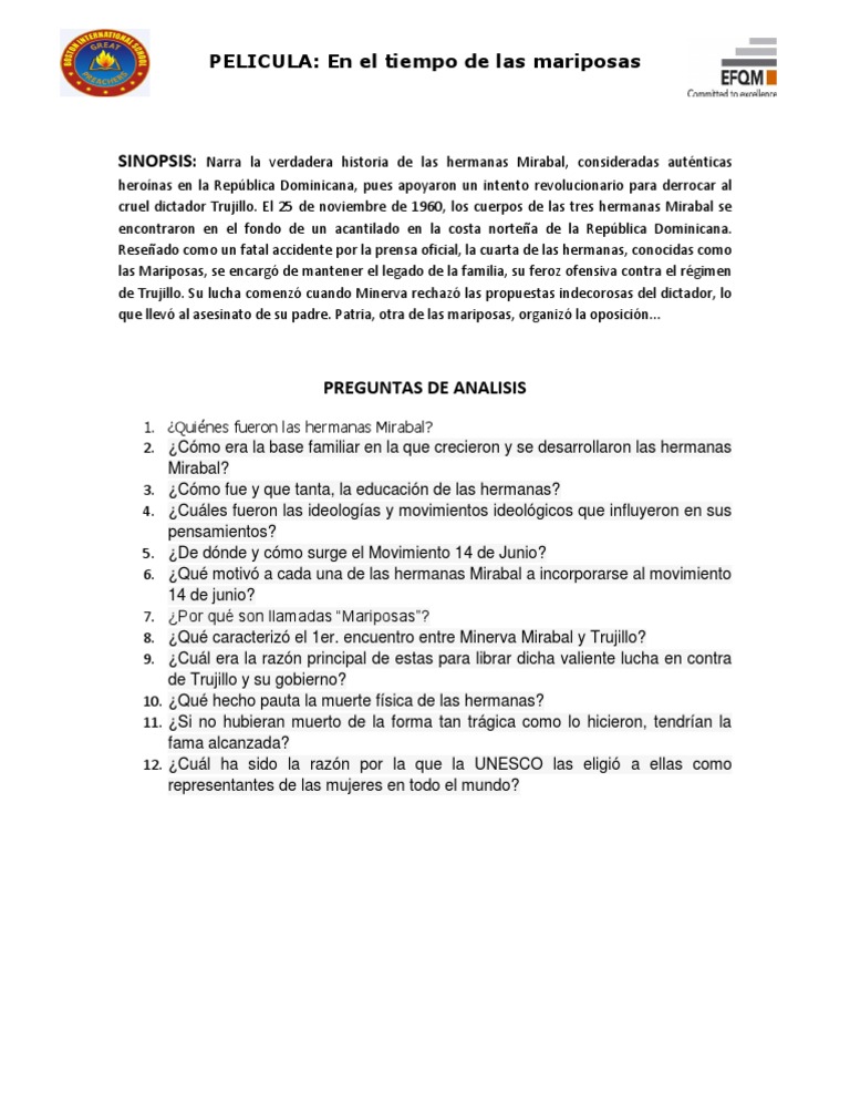 Taller Pelicula en El Tiempo de La Mariposas | PDF