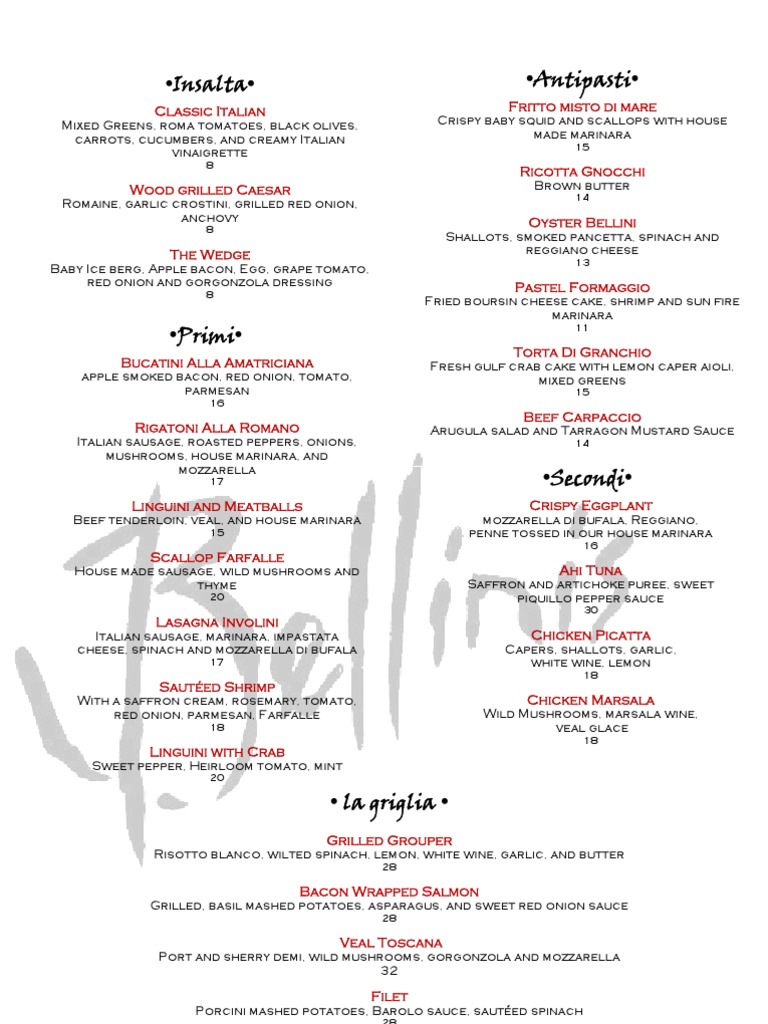Bellini's Main Menu | PDF | Salad | Foods