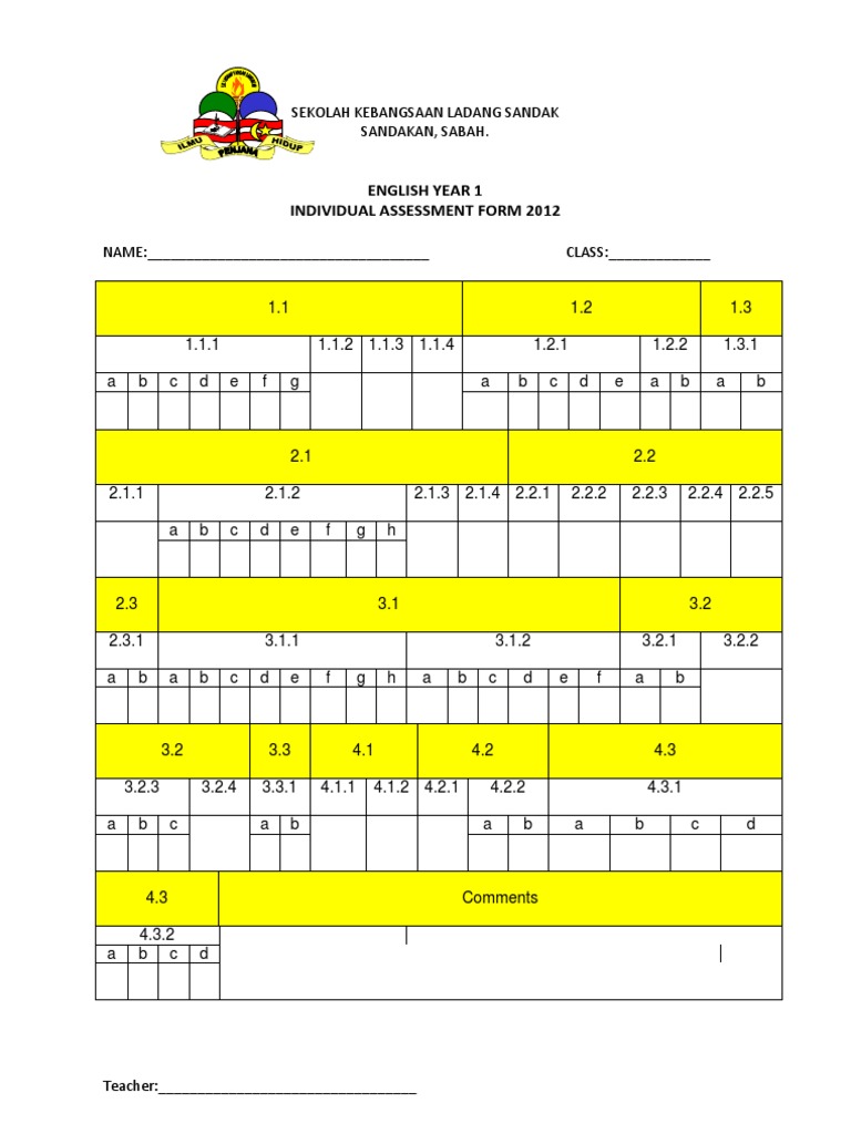 Year 1 English Assessment Form 2012 | PDF