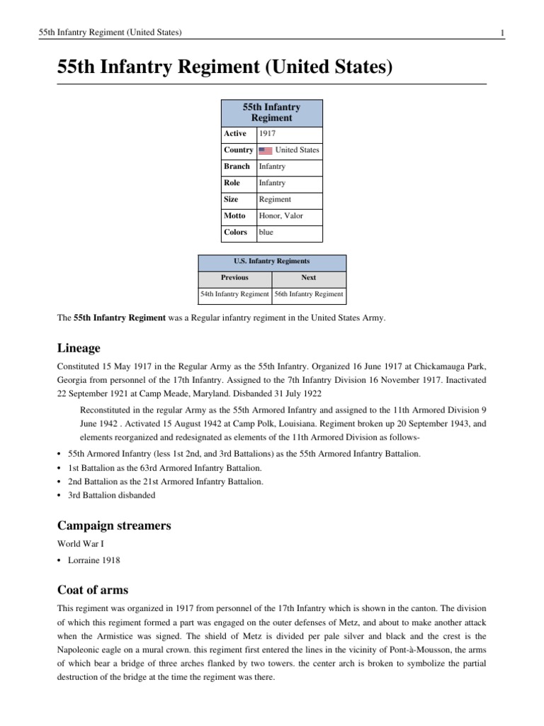 55th Infantry Regiment (United States) | PDF | Infantry | Wars & Military