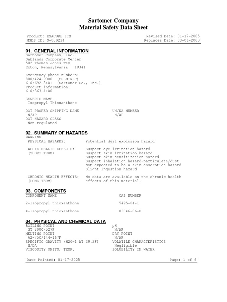 Esacure ITX (2005) | PDF | Personal Protective Equipment | Dust