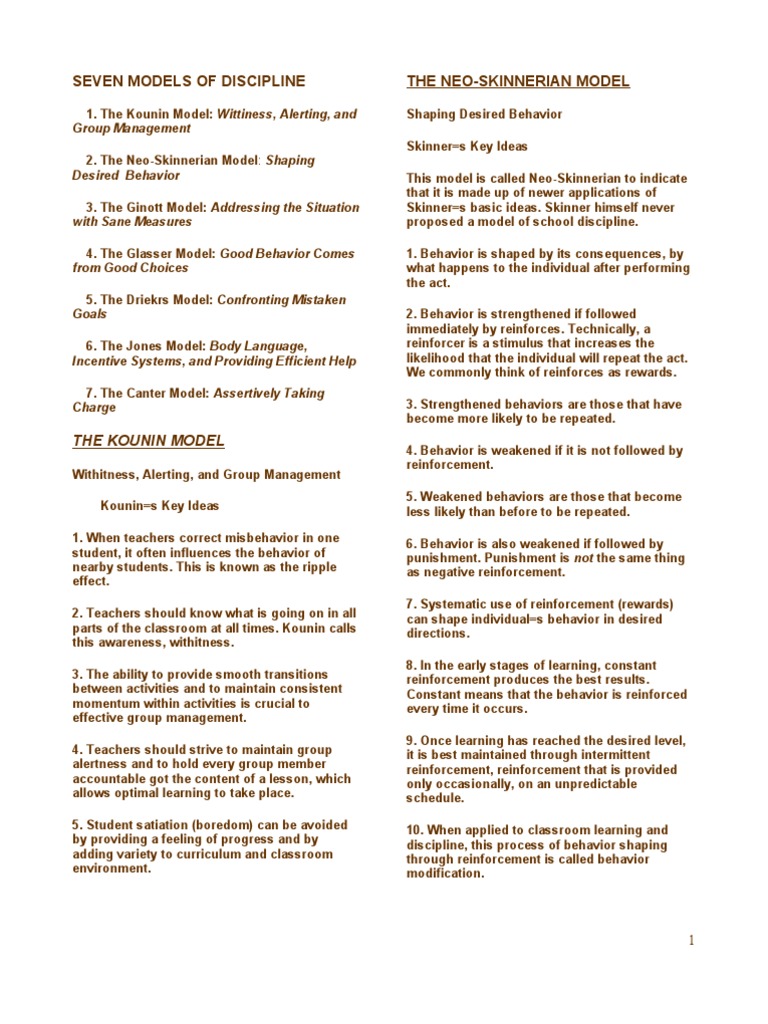 Models of Discipline | PDF | Reinforcement | Nonverbal Communication