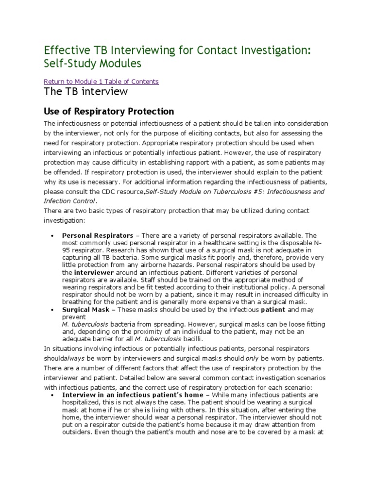 Effective TB Interviewing For Contact Investigation: Self-Study Modules ...