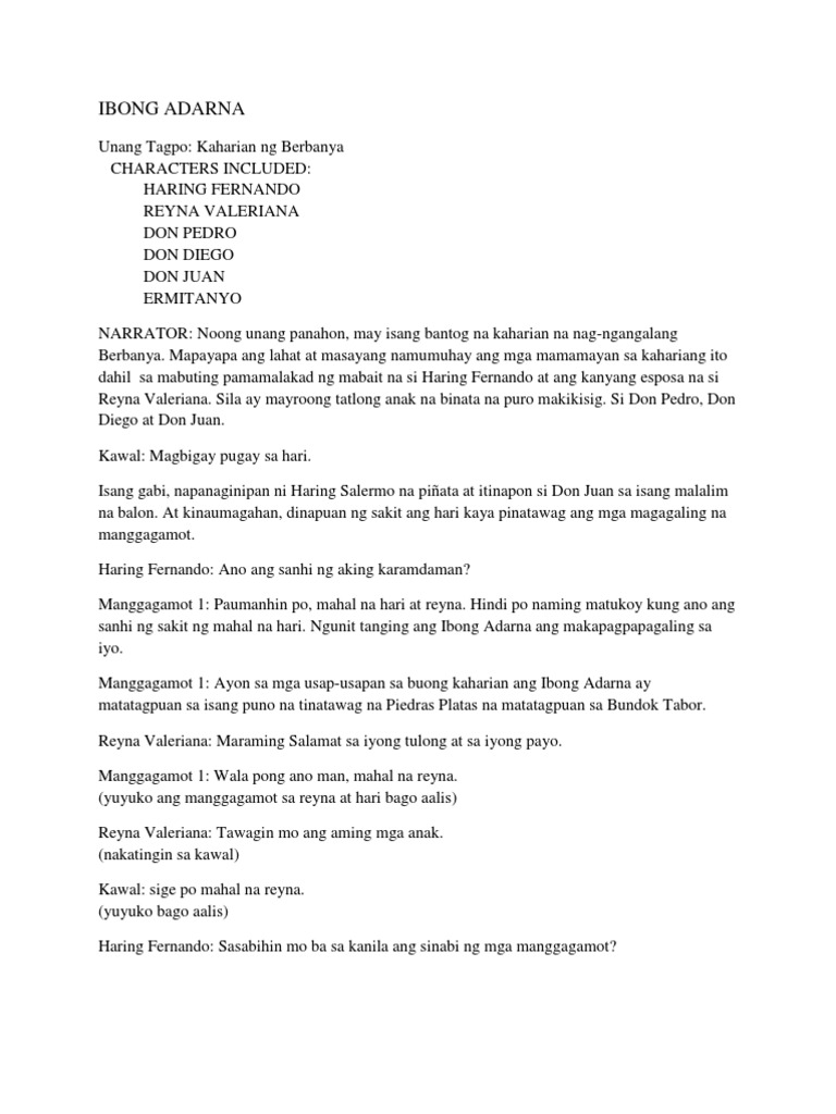 Ibong Adarna Script | PDF