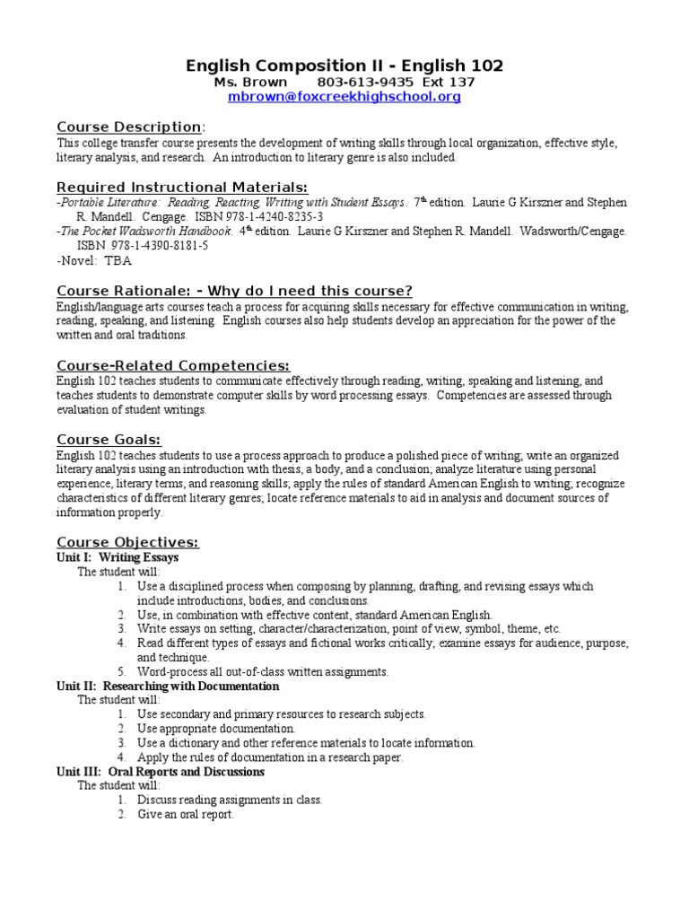 English Composition II Syllabus | PDF | Academic Integrity | Academic ...