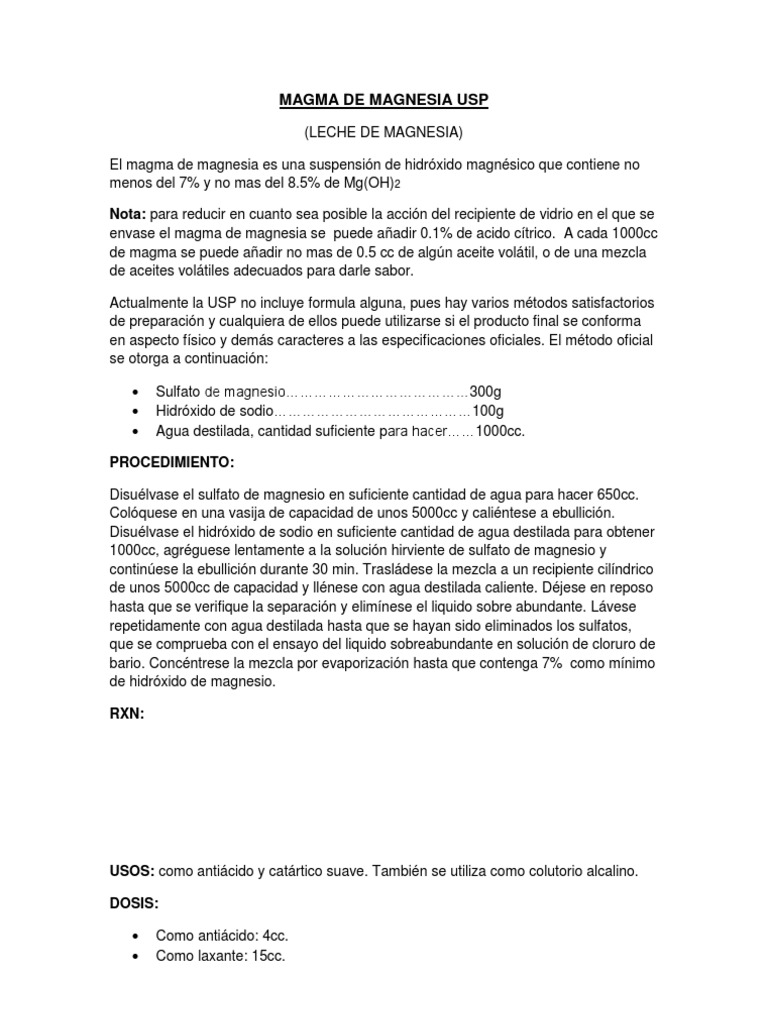 Magma de Magnesia Usp | PDF