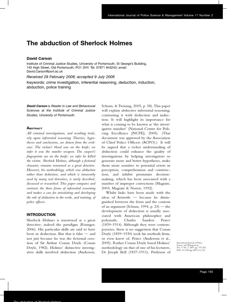 Abduction in Sherlock Holmes' Methods | PDF | Inductive Reasoning ...