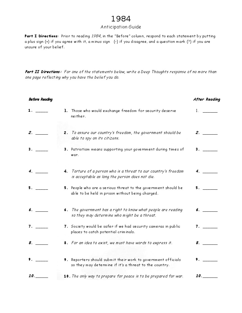 1984 Anticipation Guide Activity | PDF