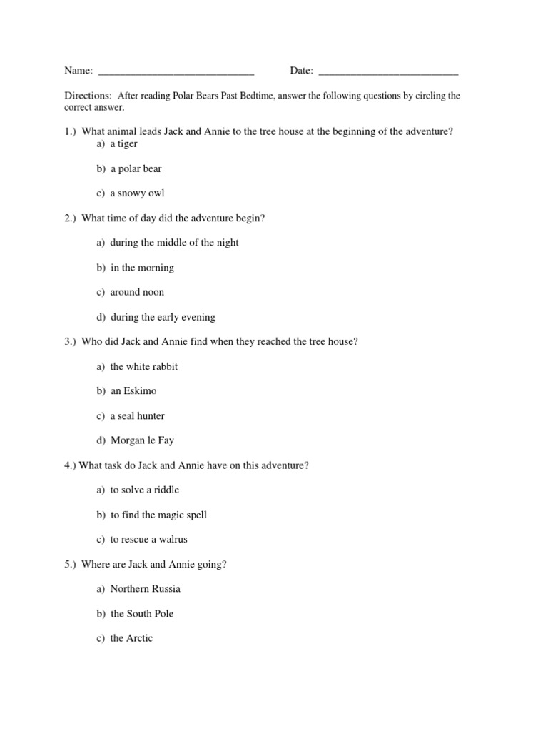 Kids' Quiz: Polar Bears Past Bedtime | PDF