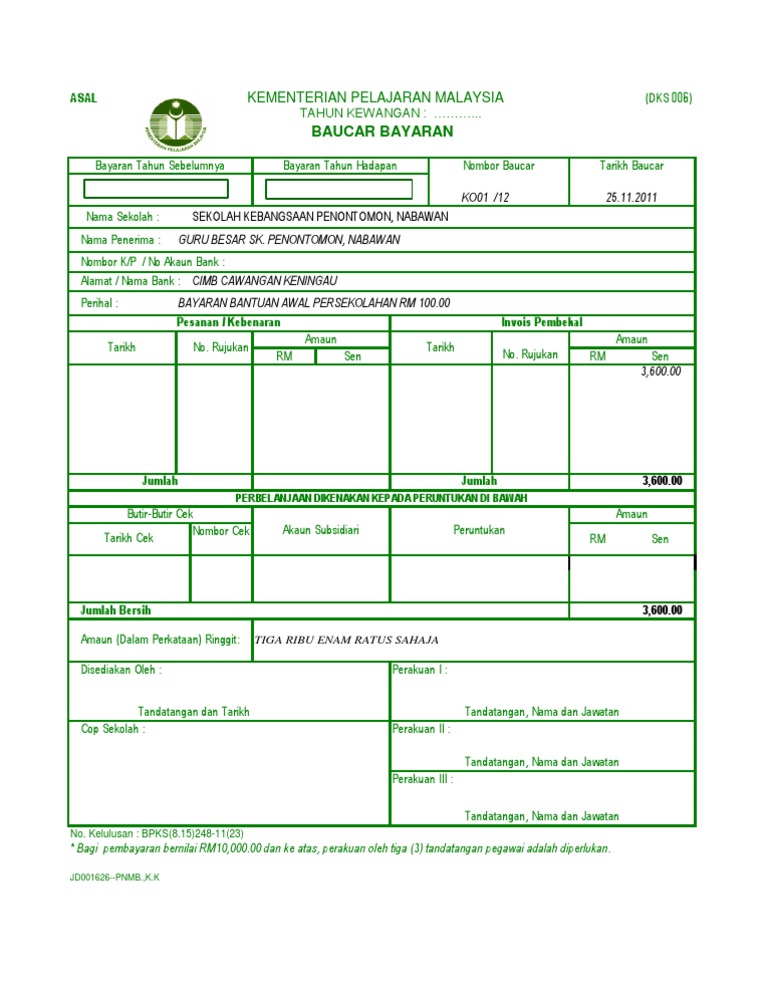 Baucer Bayaran Terbaru (DKS 006) | PDF | Pengelolaan Keuangan & Uang
