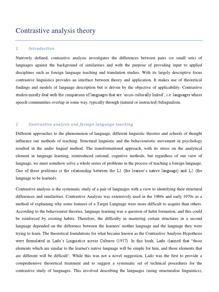 Contrastive Analysis in Language Teaching | PDF | Second Language ...