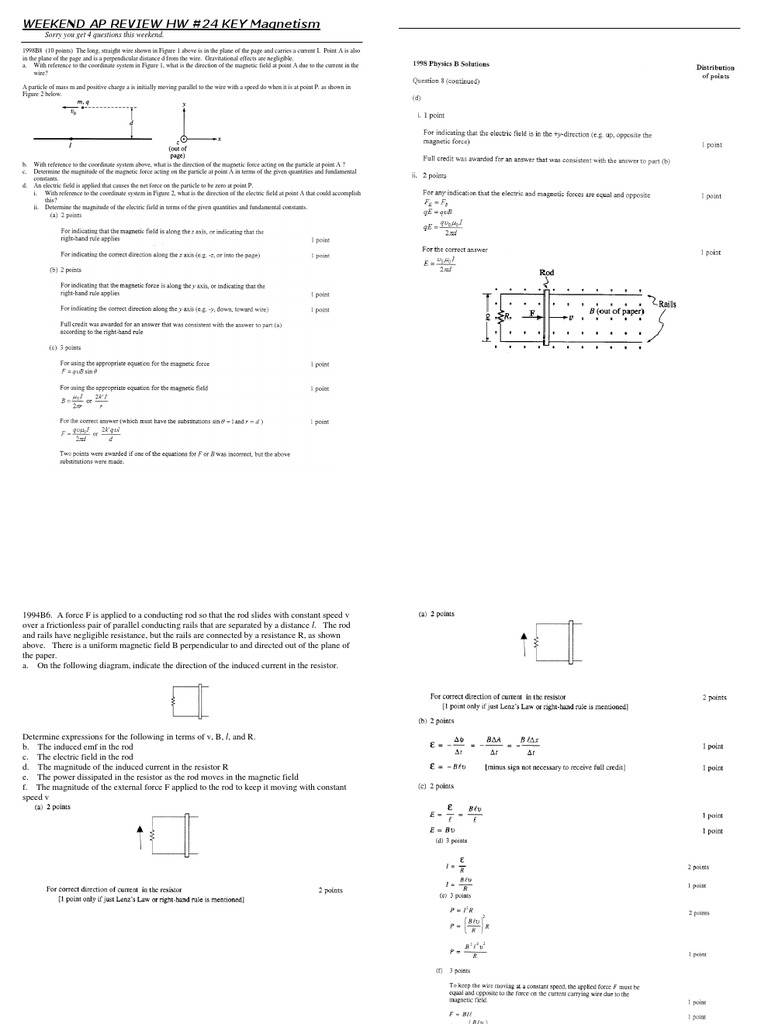 Magnetism AP Review Questions Key | PDF | Electric Field | Electric Current