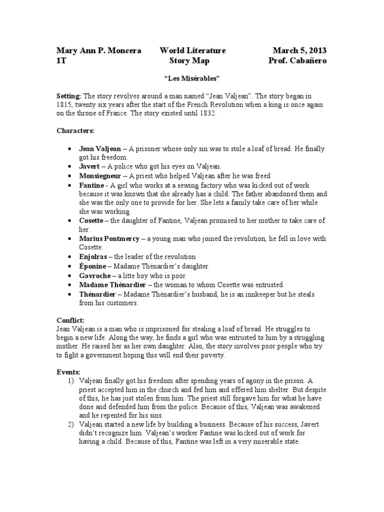 Les Miserables Story Map | PDF | Cosette | Marius Pontmercy